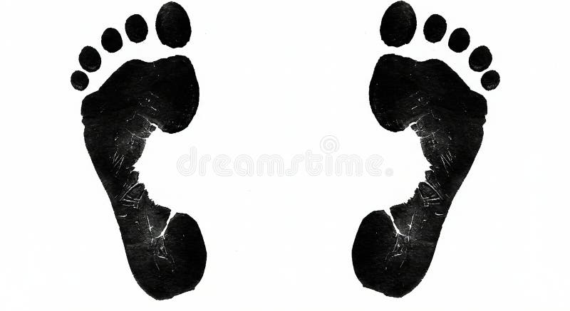 Pair of Black Footprints on a White Background, Resembling Ink Prints ...