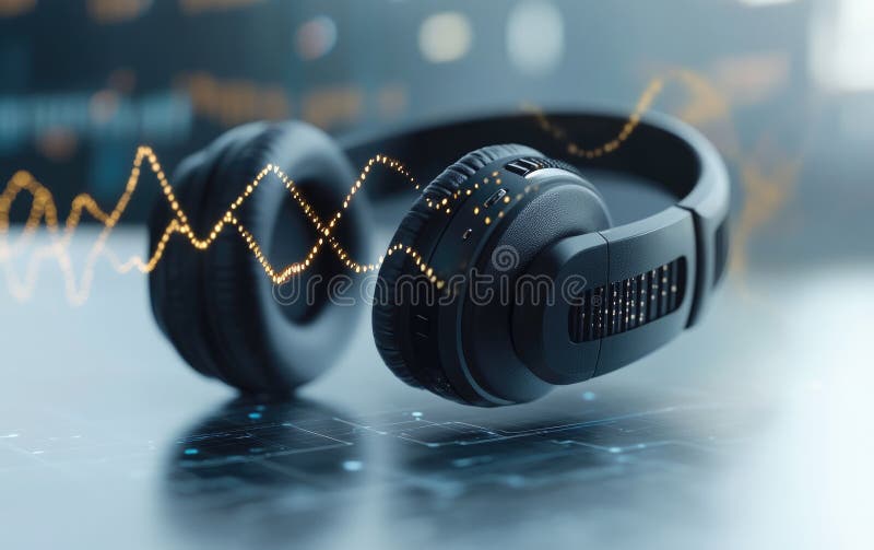 A Pair of Black Headphones Sits on a Smooth Surface, Surrounded by ...