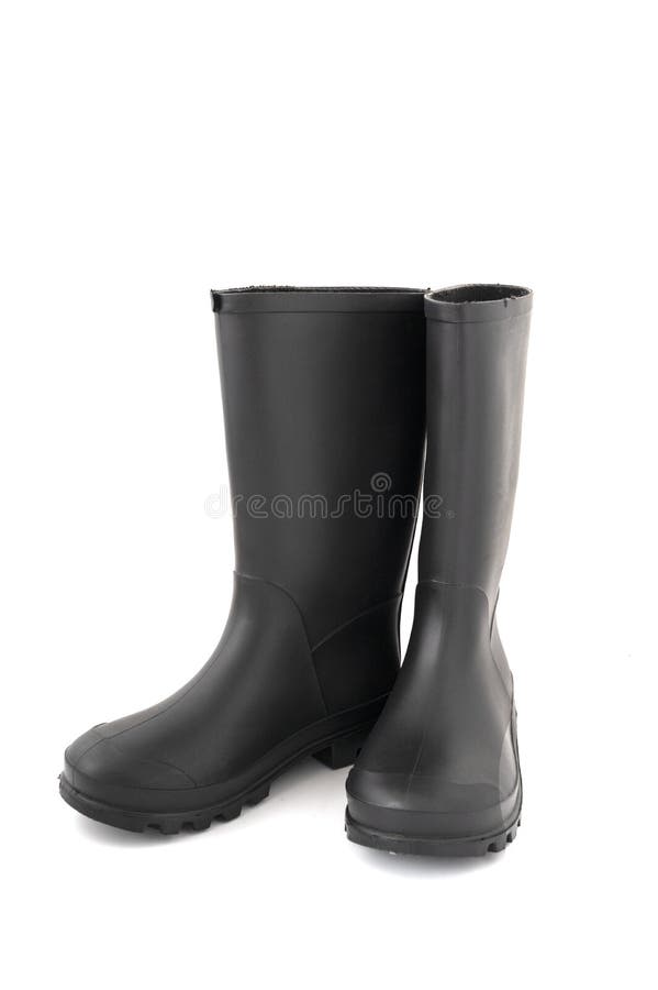 Pair of Black High Rubber Boots, Rain Boots Isolated on White Stock ...