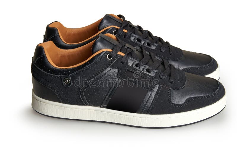 A Pair of Black Leather Shoes View from Side Stock Photo - Image of ...