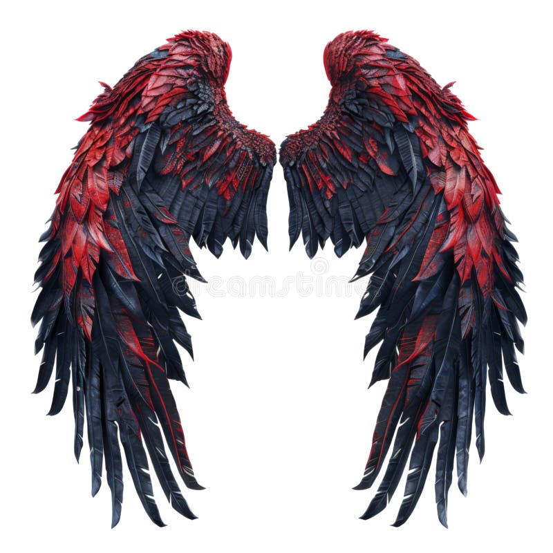 A Pair of Black and Red Angel Wings with Detailed Feathered Texture ...
