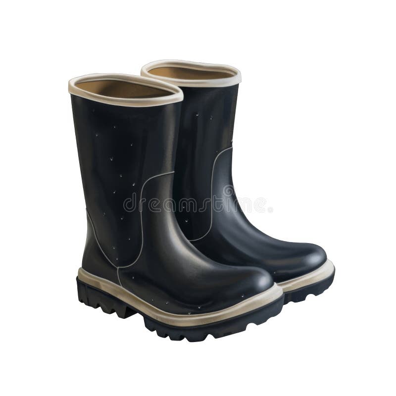 Pair of Black Rubber Boots with White Trim Stock Image - Illustration ...