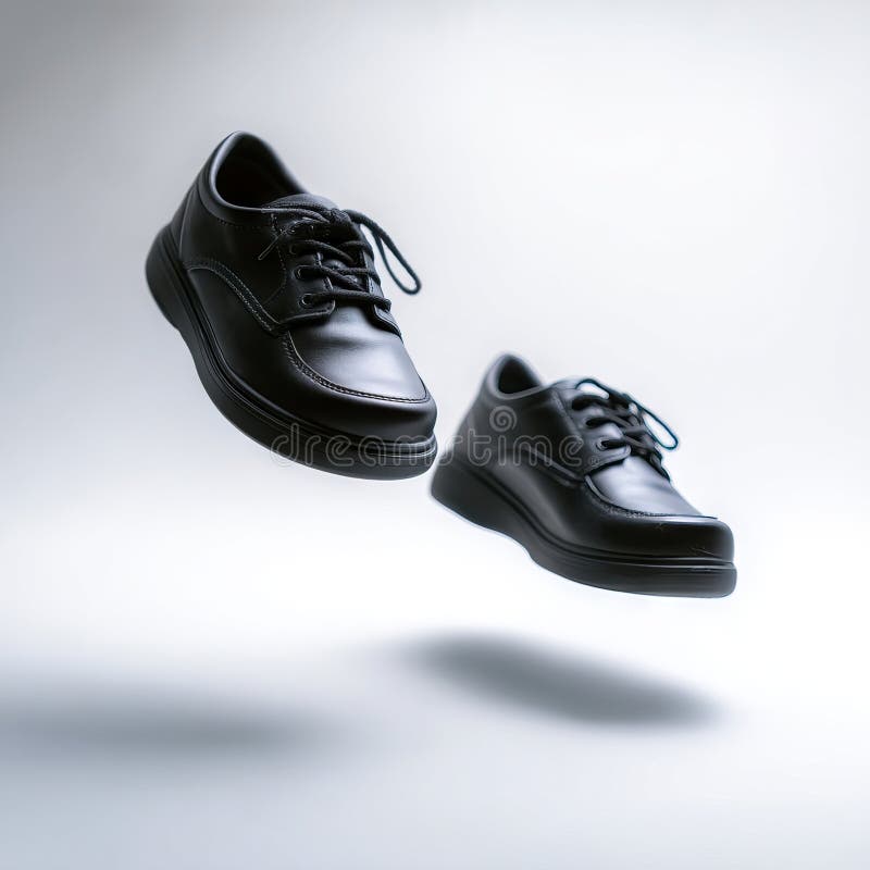A Pair of Black Shoes Flying in the Air Stock Photo - Image of laces ...