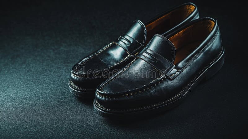 A Pair of Black Shoes Rests by Itself on a Dark Surface, Awaiting the ...