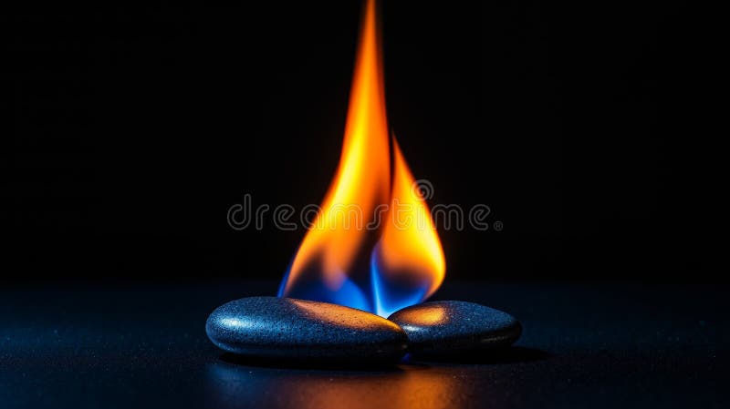 A Pair of Black Stones with a Flame Coming Out of Them Stock Photo ...