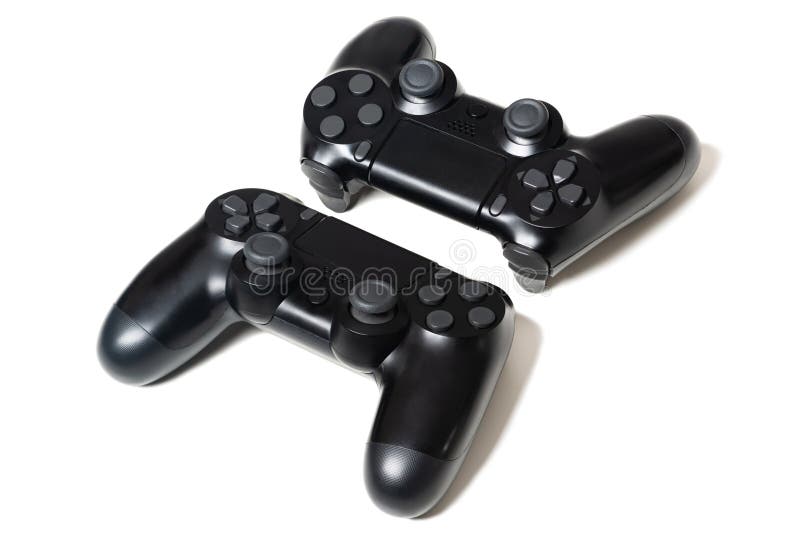 Pair of Two Black Video Game Controllers Stock Photo - Image of ...