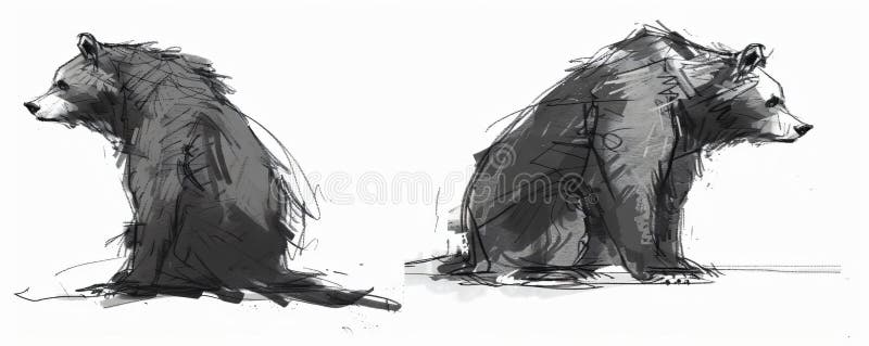 Two Seated Bears One Sideview One Backview are Depicted Simple Clean ...