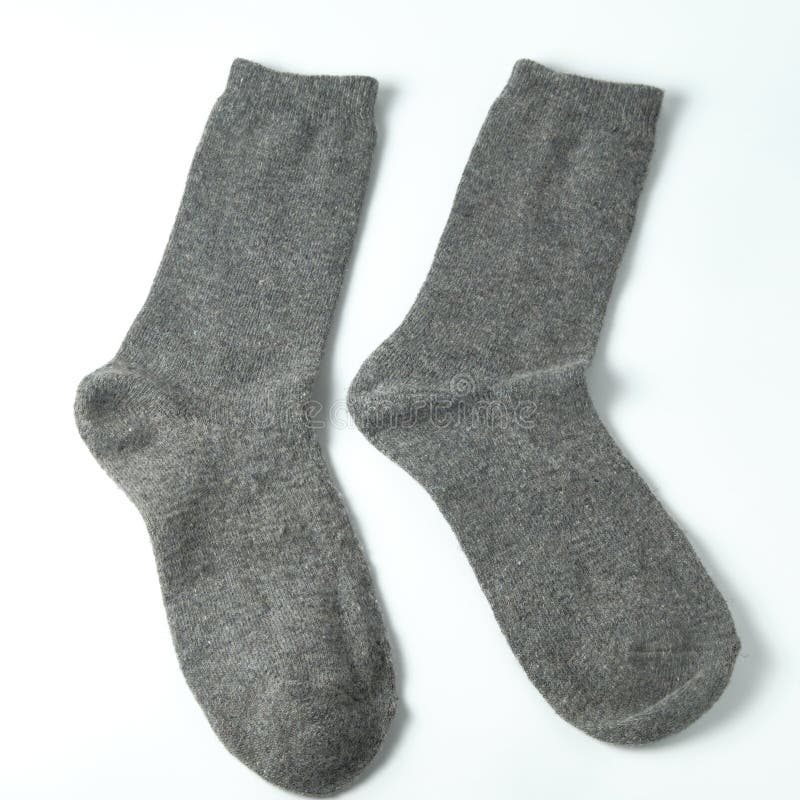 Pair of Blank Grey Wool Socks Isolated on White Stock Image - Image of ...
