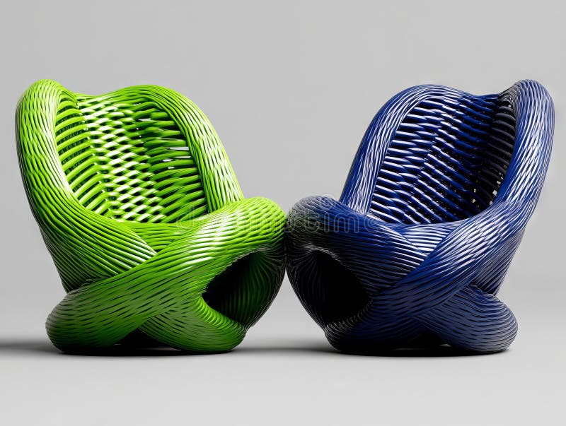 A Pair of Blue and Green Chairs Sitting Next To Each Other Stock Image ...