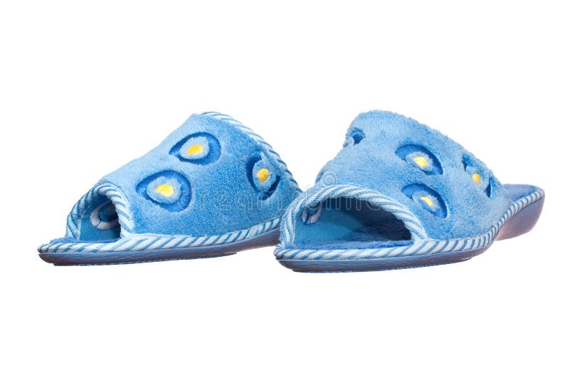 Pair of blue home slippers stock image. Image of comfortable - 12915799