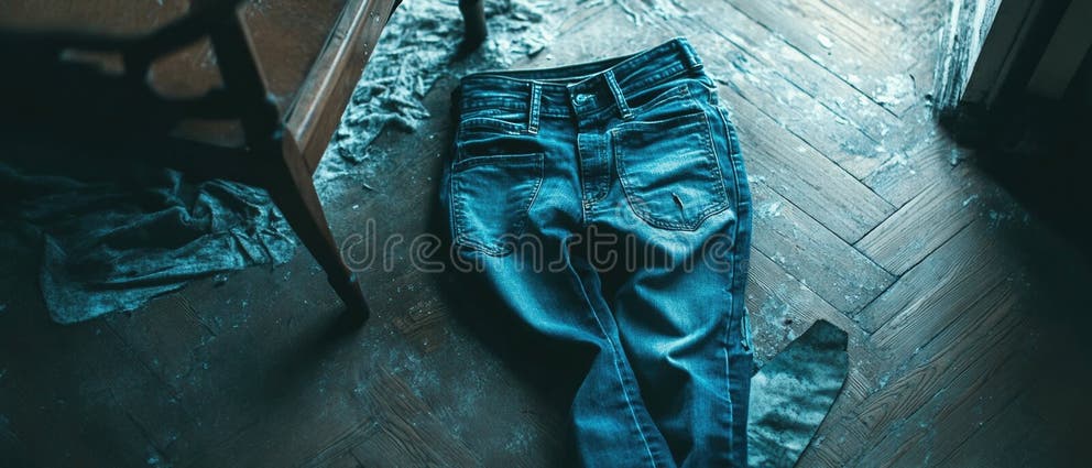 A Pair of Blue Jeans Lying on the Floor, Possibly Abandoned or ...