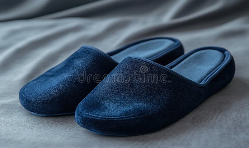 A Pair of Blue Slippers with a Shiny, Shiny, Shiny Look Stock Photo ...