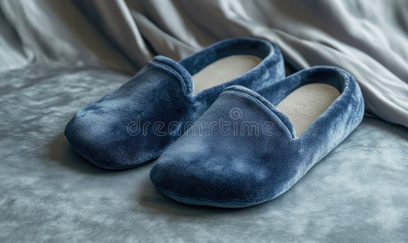 A Pair of Blue Slippers with White Soles Stock Image - Image of cozy, slippers: 370646349
