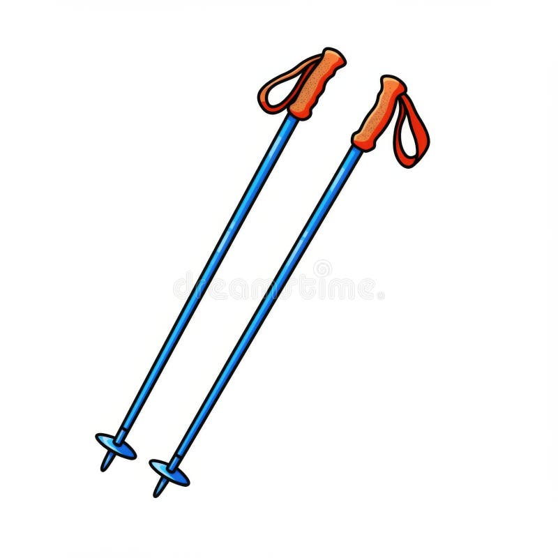 Pair of Blue Trekking Poles with Orange Handles Stock Illustration ...
