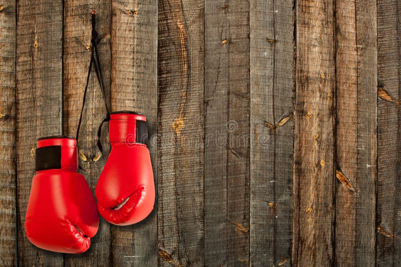 Pair of Boxing Gloves Hanging on Wooden Wall Stock Image - Image of ...