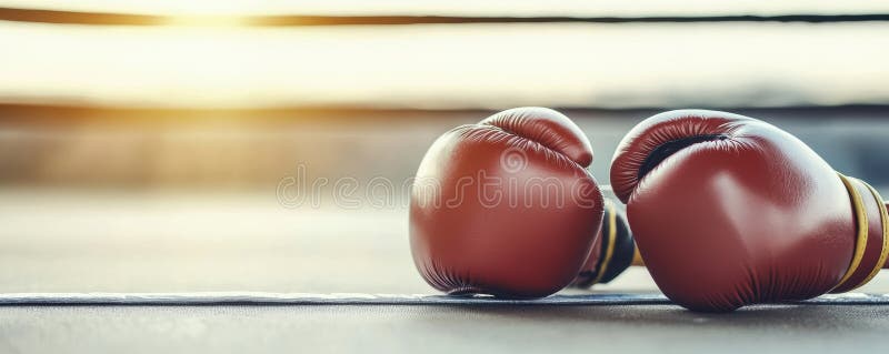 Pair of Boxing Gloves Resting on the Edge of the Ring, Close To the ...