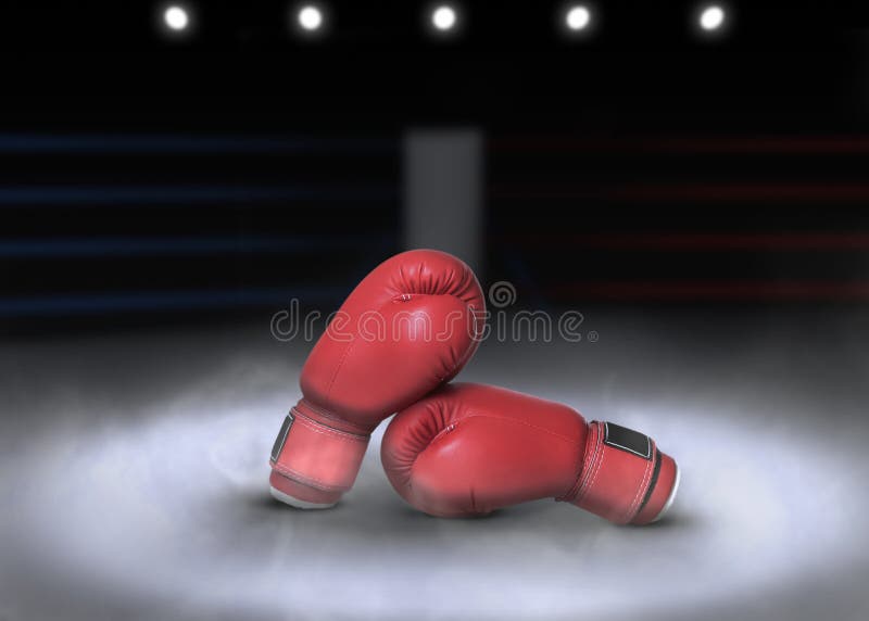Pair of Boxing Gloves on Ring in Darkness Stock Photo - Image of object ...