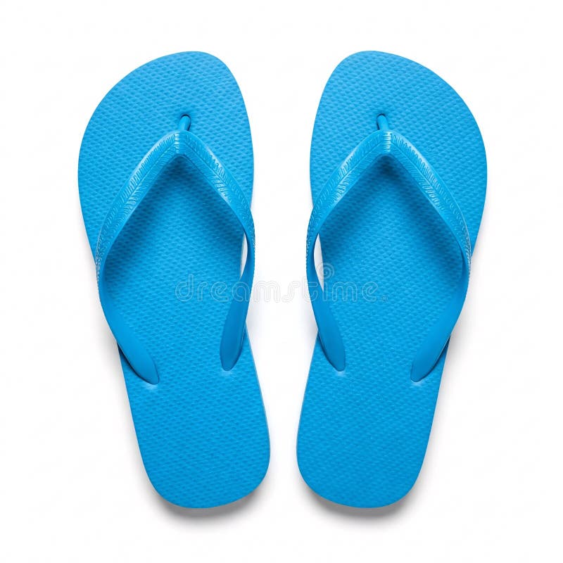 Pair of Bright Blue Rubber Flip-flops with Textured Straps, Isolated on ...