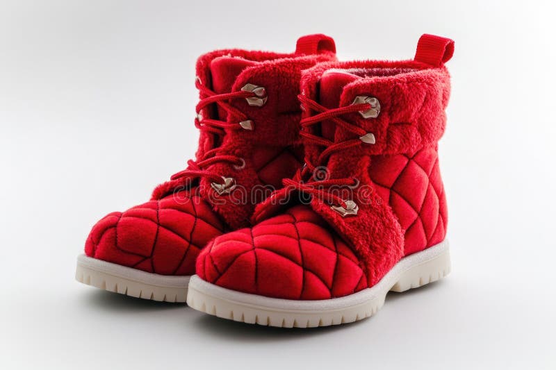 A Pair of Bright Red Boots Sits on a Clean White Surface, Ready for Use ...