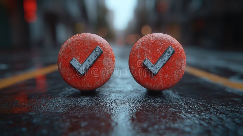 A Pair of Bright Red Buttons Sit on the Surface of a Road, Awaiting Use ...