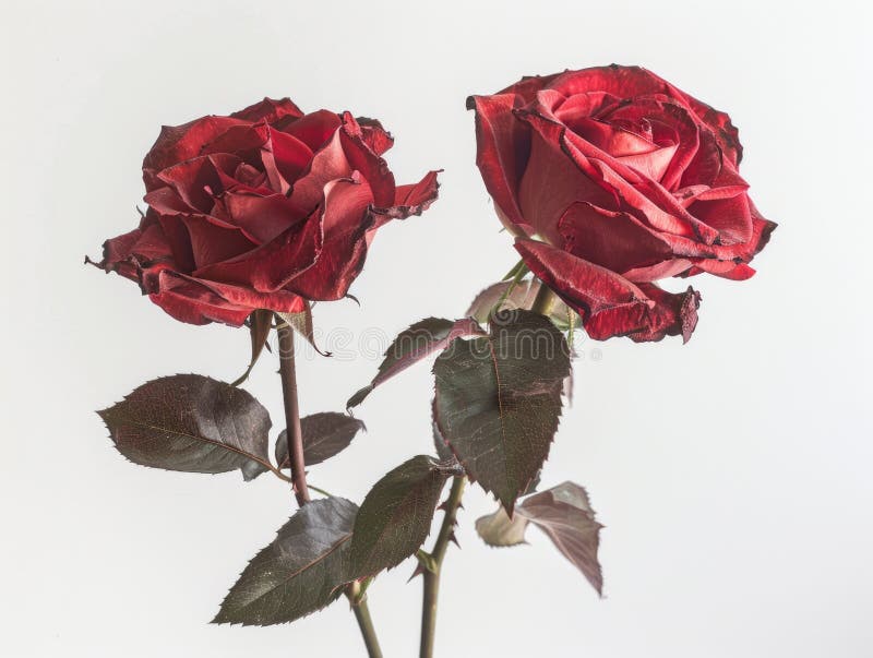 A Pair of Bright Red Roses in a Vase Placed on a Table Stock Photo ...