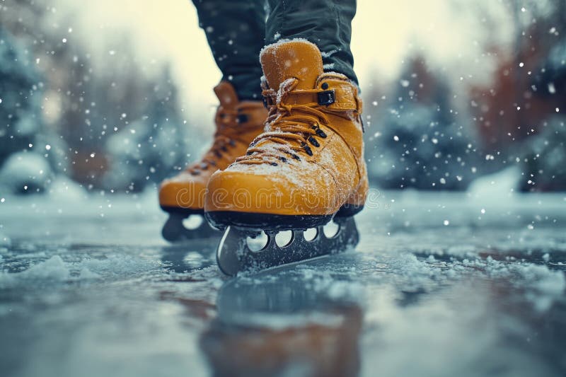 A Pair of Bright Yellow Roller Skates Sit on a Snowy Surface, Ready for ...