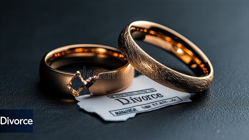 A Pair of Broken Wedding Rings on a Dark Surface, Symbolizing Divorce ...