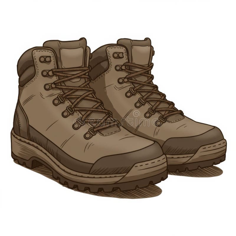 Pair of Brown Leather Hiking Boots Illustration Stock Illustration ...