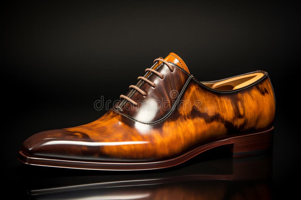 Pair of Brown Shoes on Black Background Stock Image - Image of leather ...