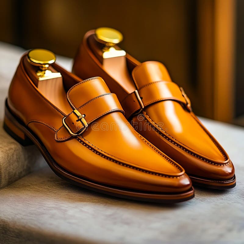 A Pair of Brown Shoes Sitting on Top of a Couch Stock Photo - Image of ...