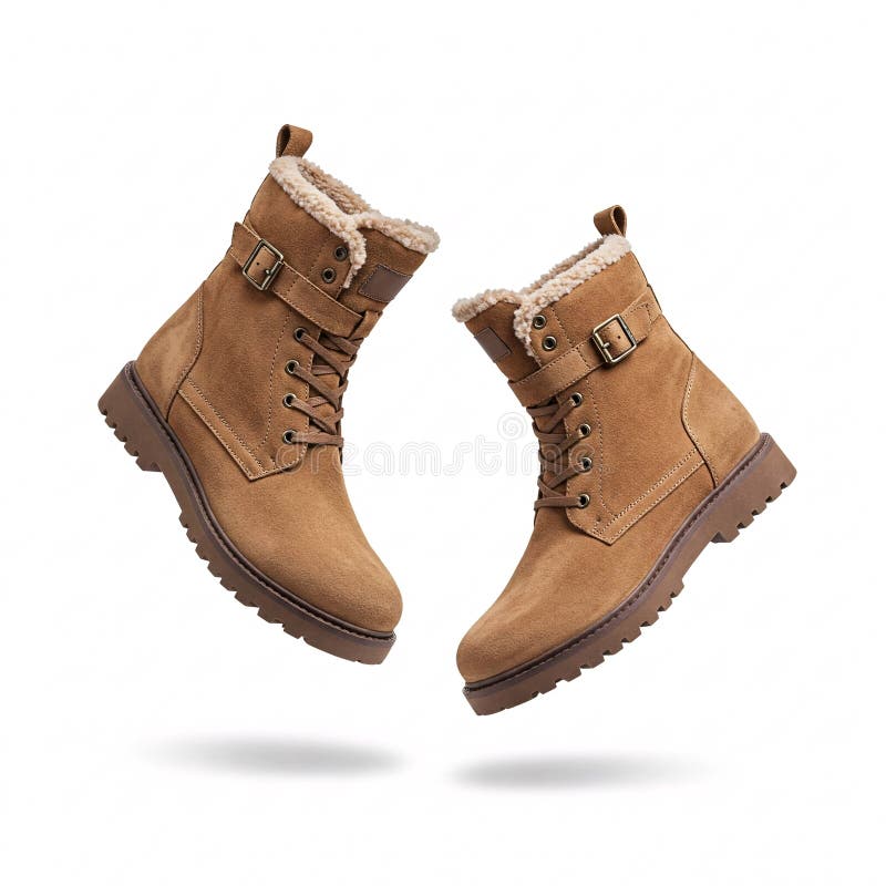 Pair of Brown Winter Boots with Fur Falling Stock Illustration ...