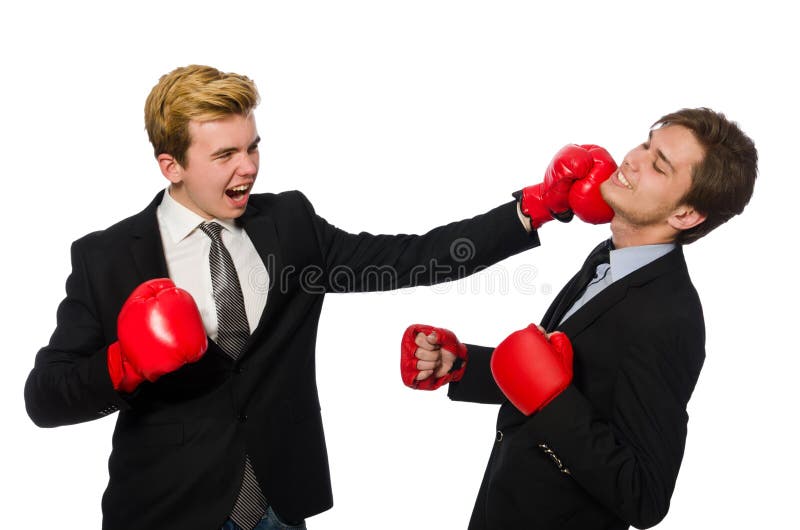 Pair of Businessmen Boxing on White Stock Photo - Image of boxing ...