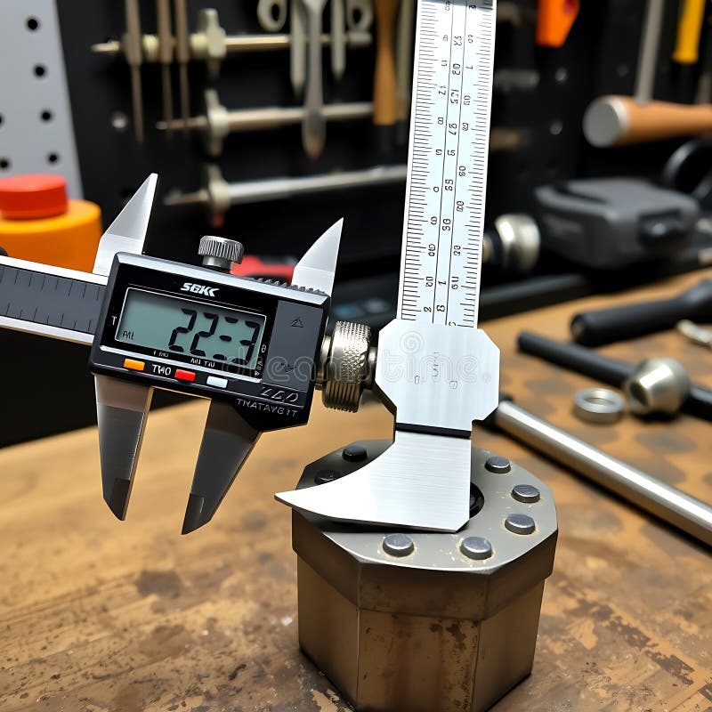 A Pair of Calipers Measuring a Shiny Metal Bolt on a Tool Filled ...