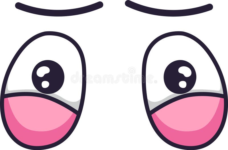 Pair of Cartoon Eyes with Pink Cheeks and Raised Eyebrows Expressing ...