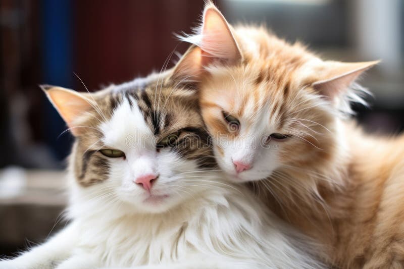 Pair of Cats Grooming Each Other Stock Illustration - Illustration of ...