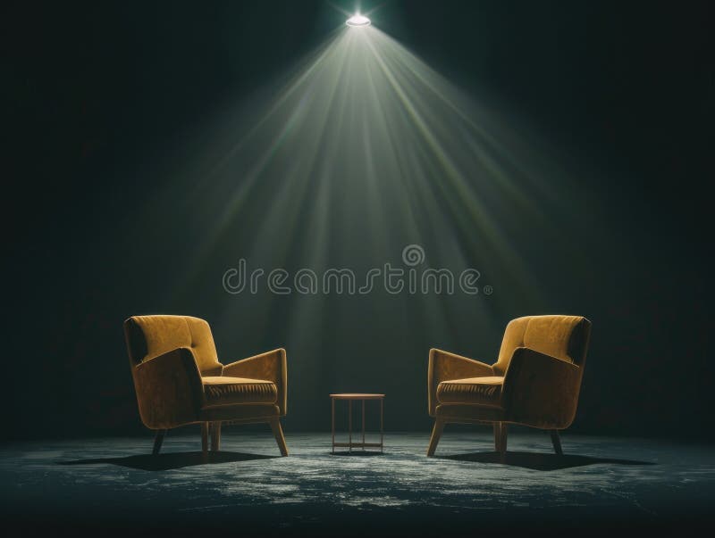 A Pair of Chairs Sit in a Dimly Lit Space, Providing Seating for an ...
