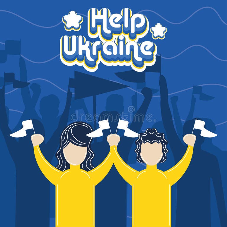 Pair of Characters with Peace Flags on a Protest Help Ukraine Vector ...