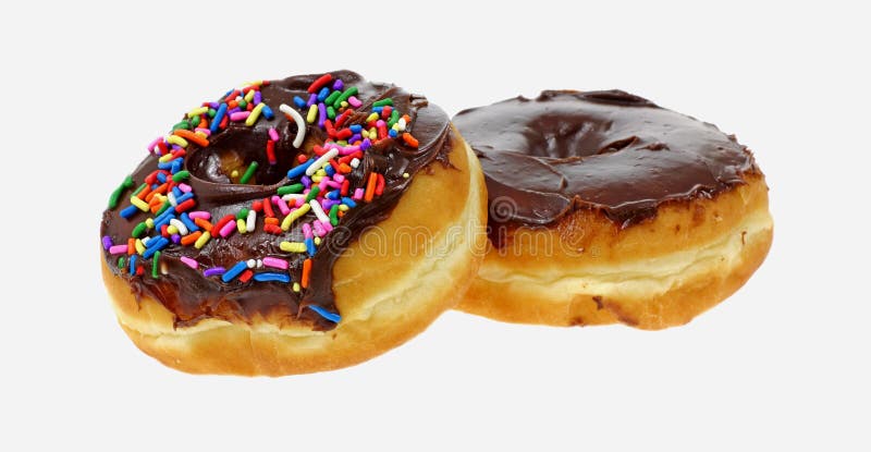 Pair Chocolate Frosted Donuts Front View Stock Image - Image of ...