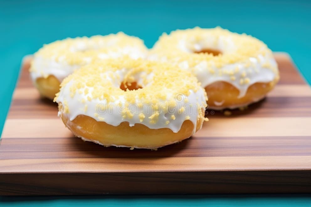 A Pair of Classic Ring Donuts Centered on a Teal Board Stock ...