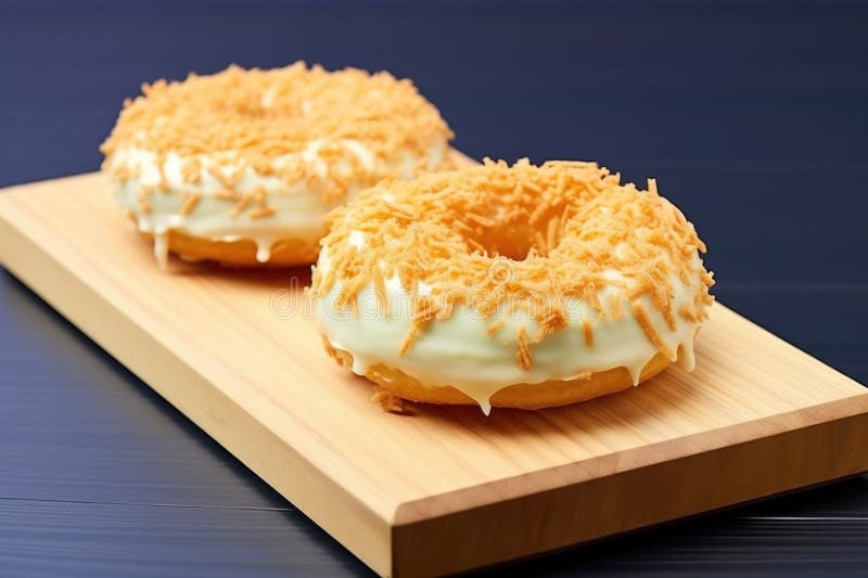 A Pair of Classic Ring Donuts Centered on a Teal Board Stock Image ...