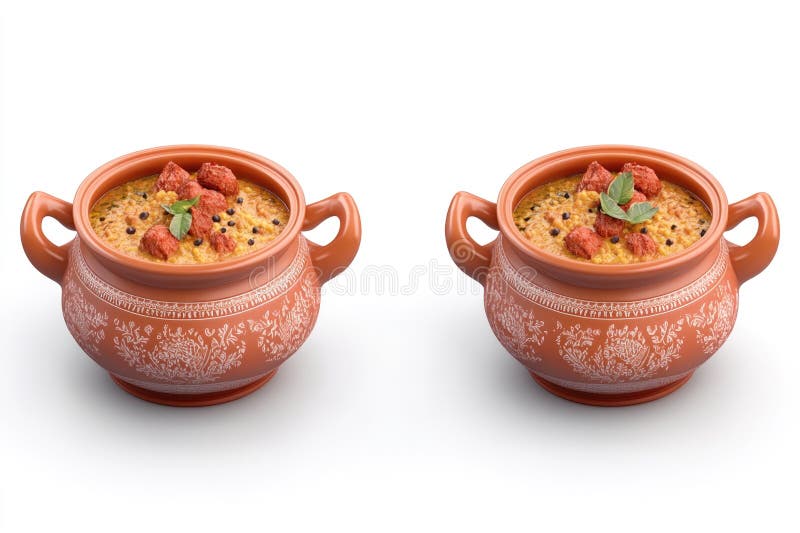 A Pair of Clay Pots Filled with Various Food Items Stock Image - Image ...
