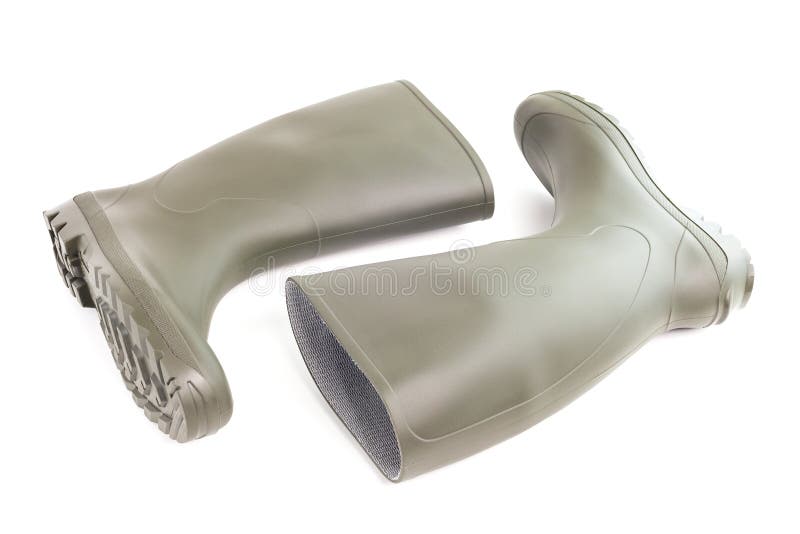 A Pair of Clean Green Rubber Boots Isolated on White Background. Front ...
