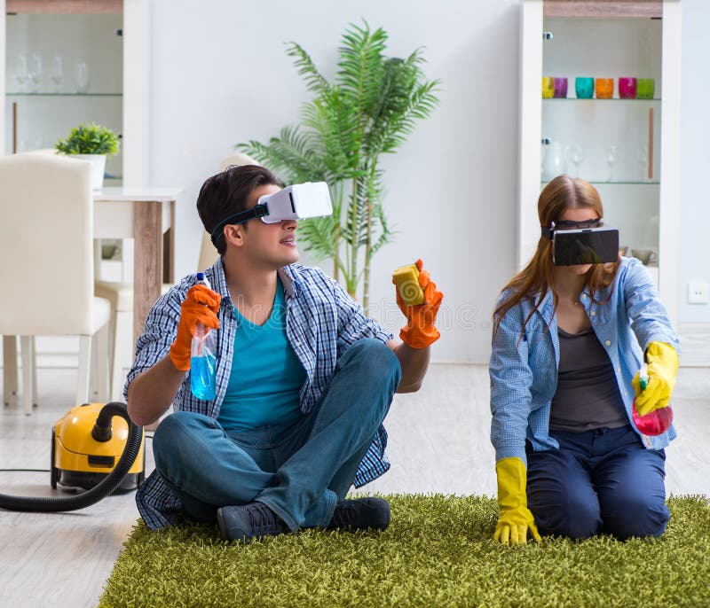 Pair Cleaning House with Virtual Glasses Stock Photo - Image of house ...