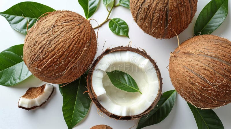 Two Coconuts on Table stock photo. Image of generative - 311387226