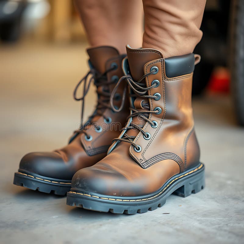 A Pair of Comfortable and Durable Work Boots with Steel Toes and Rugged ...