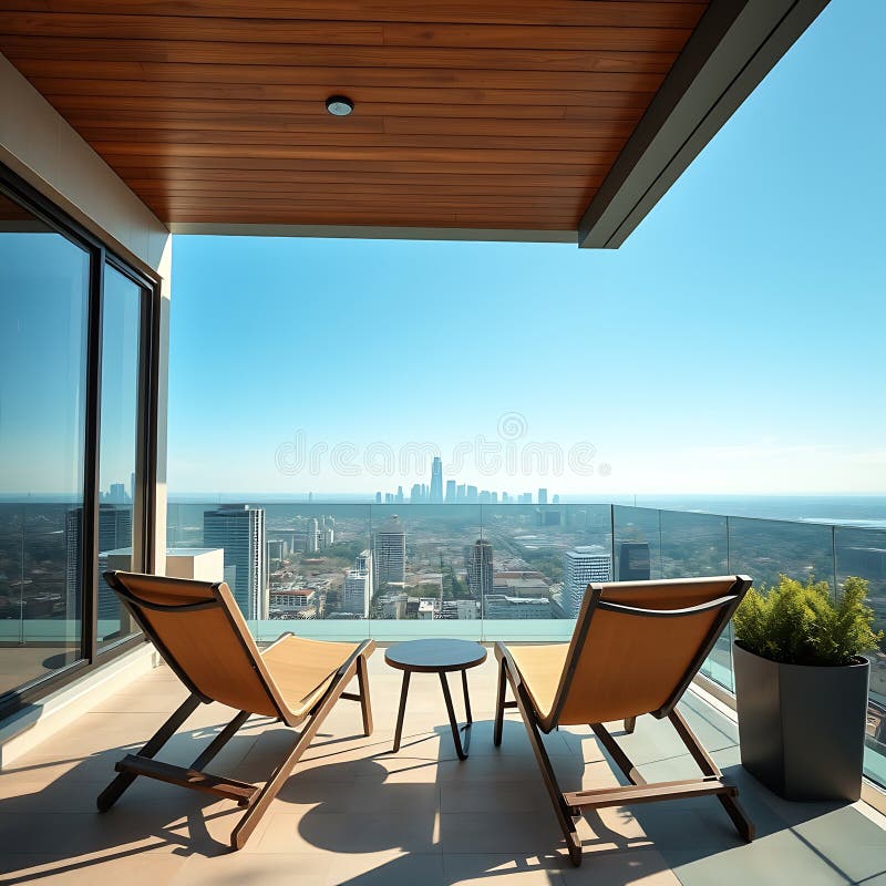 A Pair of Comfortable Reclining Outdoor Chairs on a Modern Rooftop ...