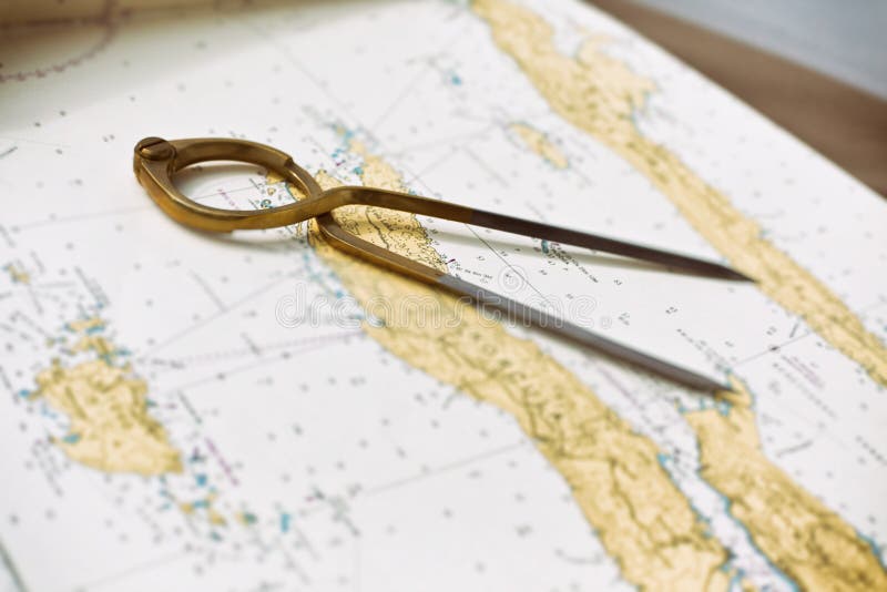 Pair Of Compasses For Navigation On A Sea Map Stock Image Image Of Caliper Paper 117780927
