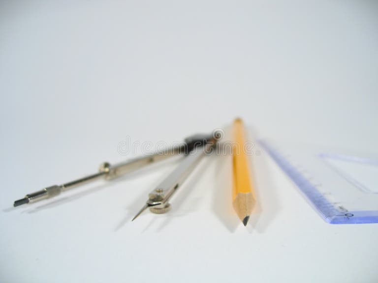 Pair of Compasses, Pencil and Ruler Stock Image - Image of eraser ...