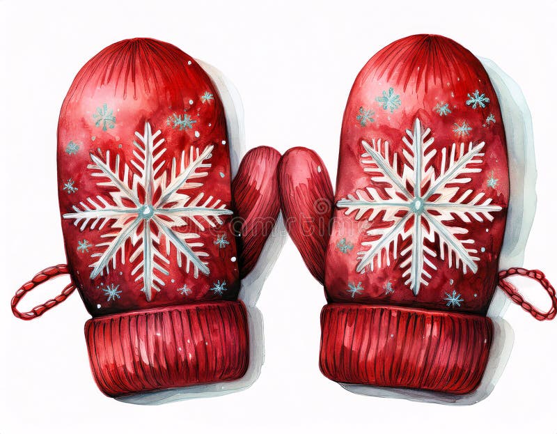 A Pair of Cozy Red Mittens with Snowflake Patterns, Perfect for a ...
