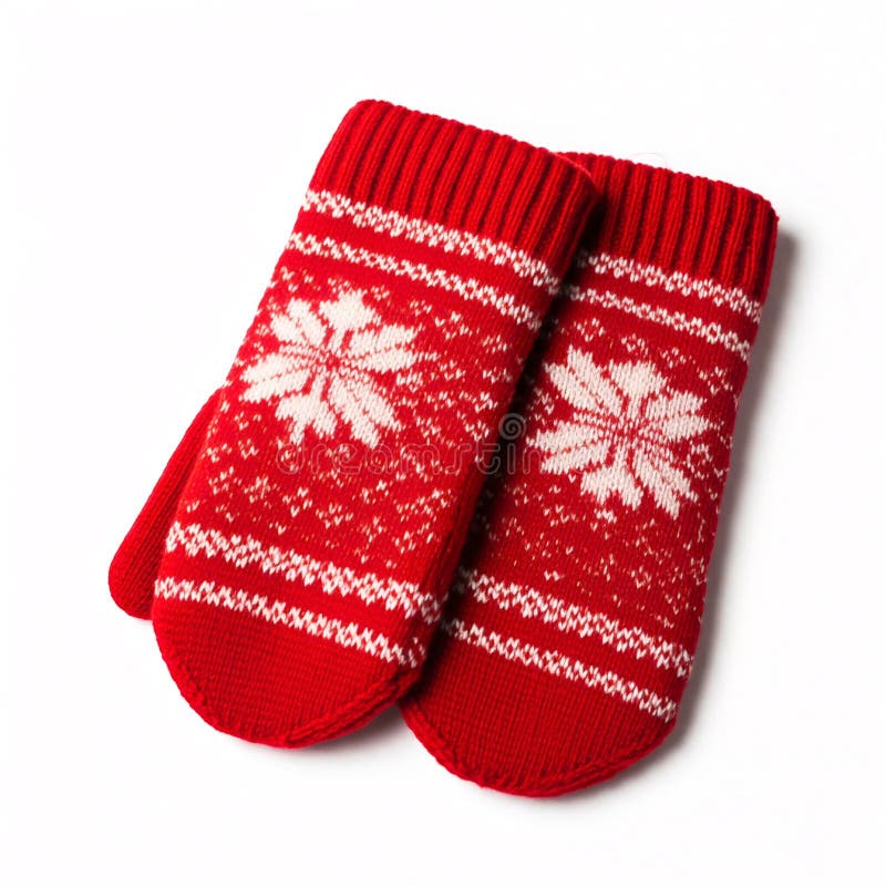 A Pair of Cozy Red Mittens with a White Snowflake Pattern Stock ...